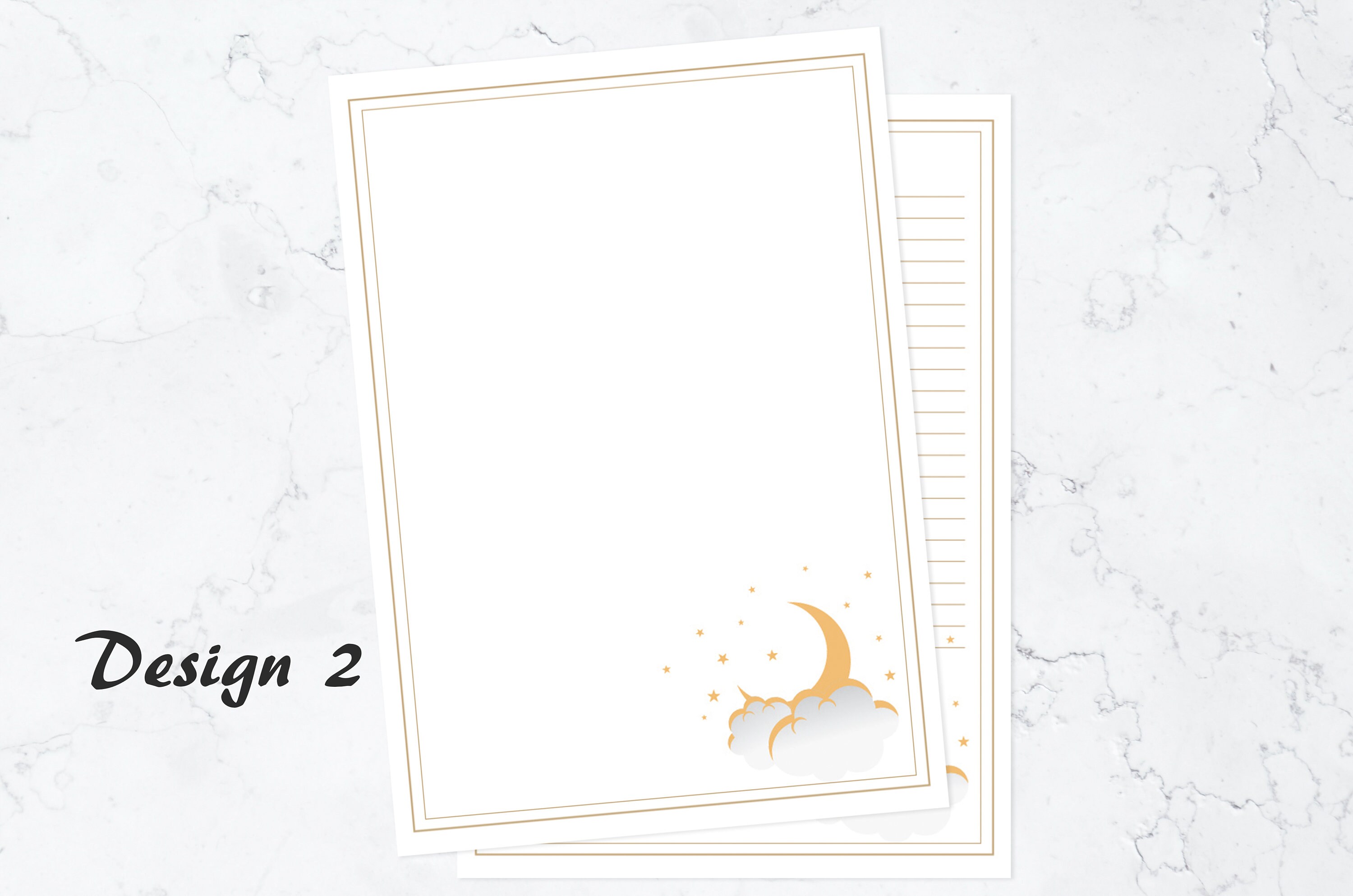 Celestial Moon and Stars Illustration Writing Paper Stationary Set ...