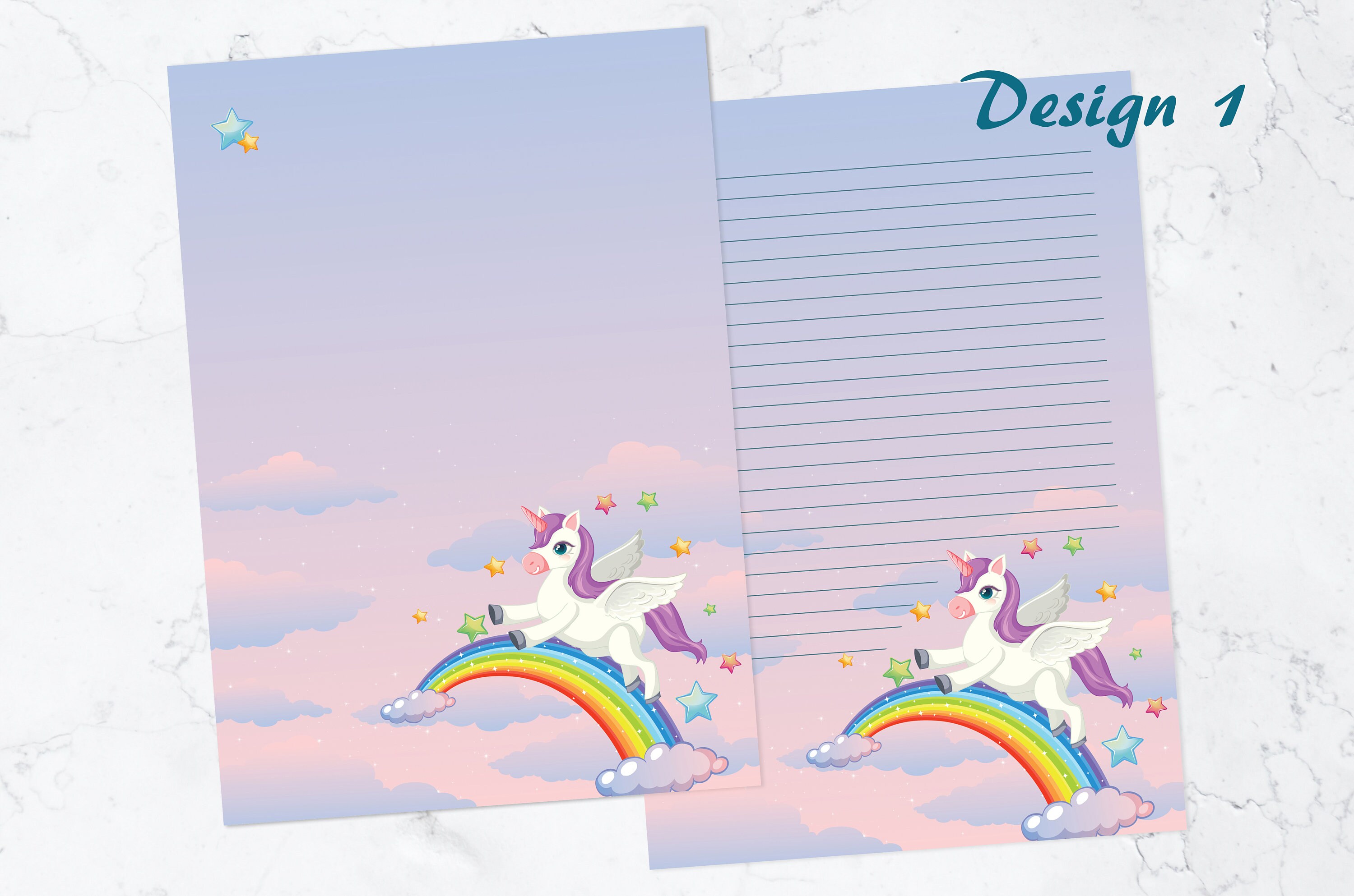 Rainbow Unicorn Printable Stationery Bundle Set for Kids Journal ...