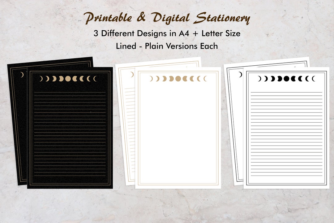 Celestial Moon Phases Illustration Lined Writing Paper Stationery Set ...