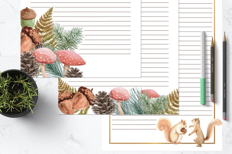 Squirrel Letter Writing Paper Stationery Set, Chestnuts and Floral ...
