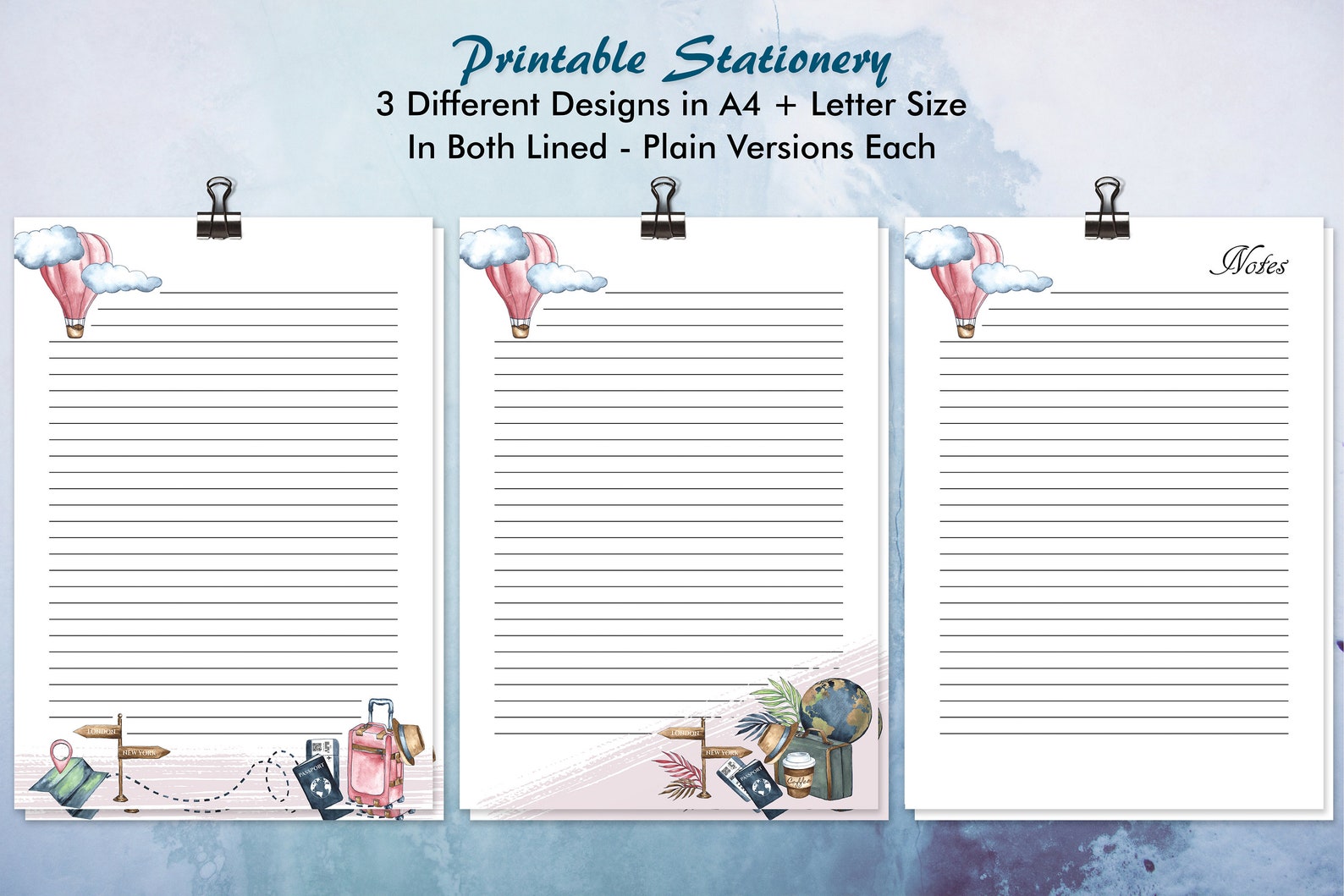 Travel Writing Paper Stationary Set, Holiday Digital Good Notes, Lined ...