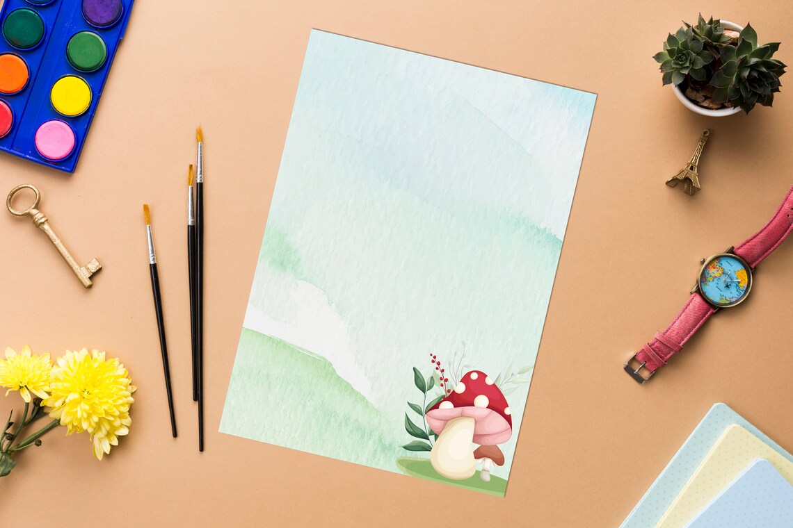 Mushroom Printable Writing Notepaper Stationery Set for Kids, Letter ...