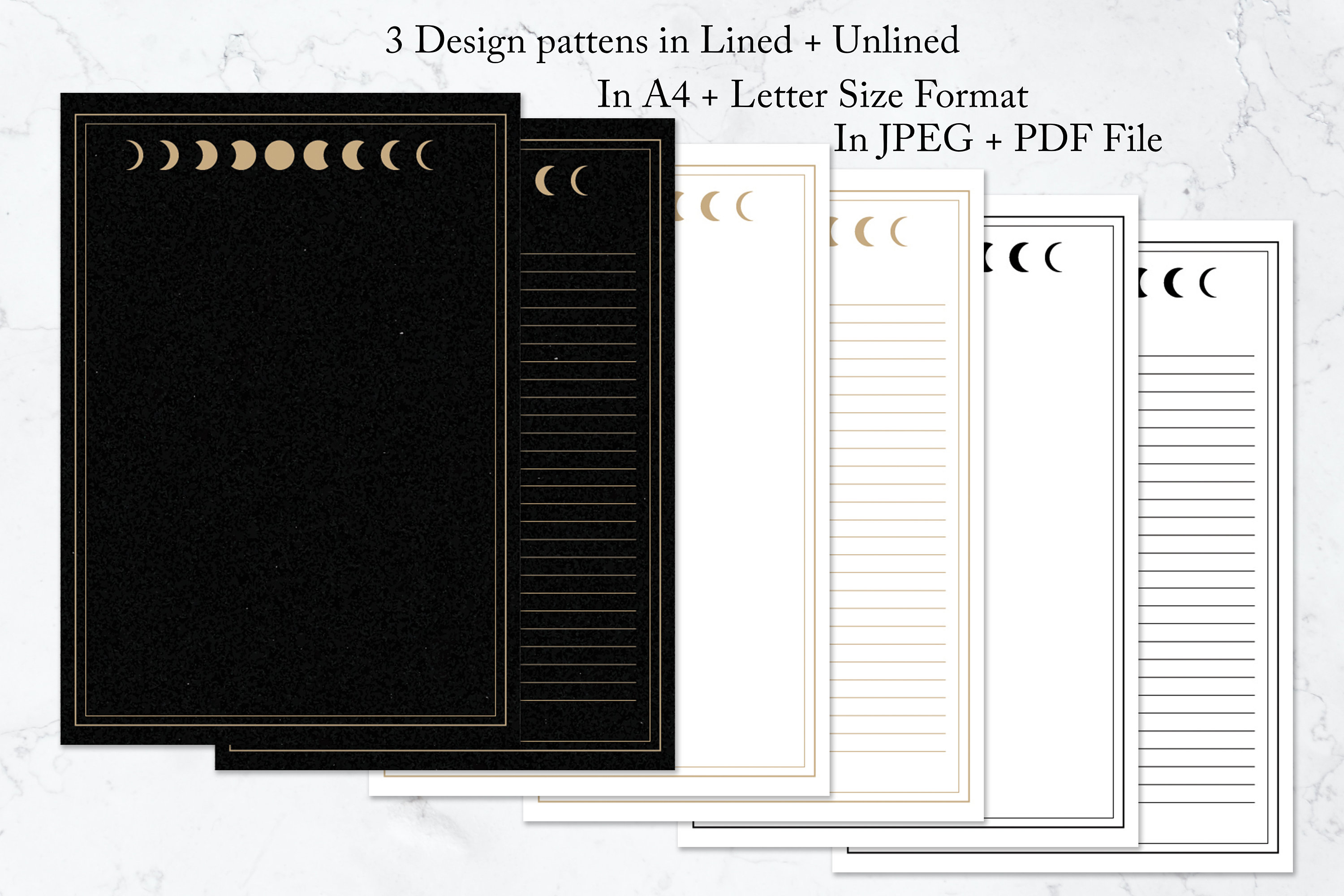 Celestial Moon Phases Illustration Lined Writing Paper Stationery Set ...