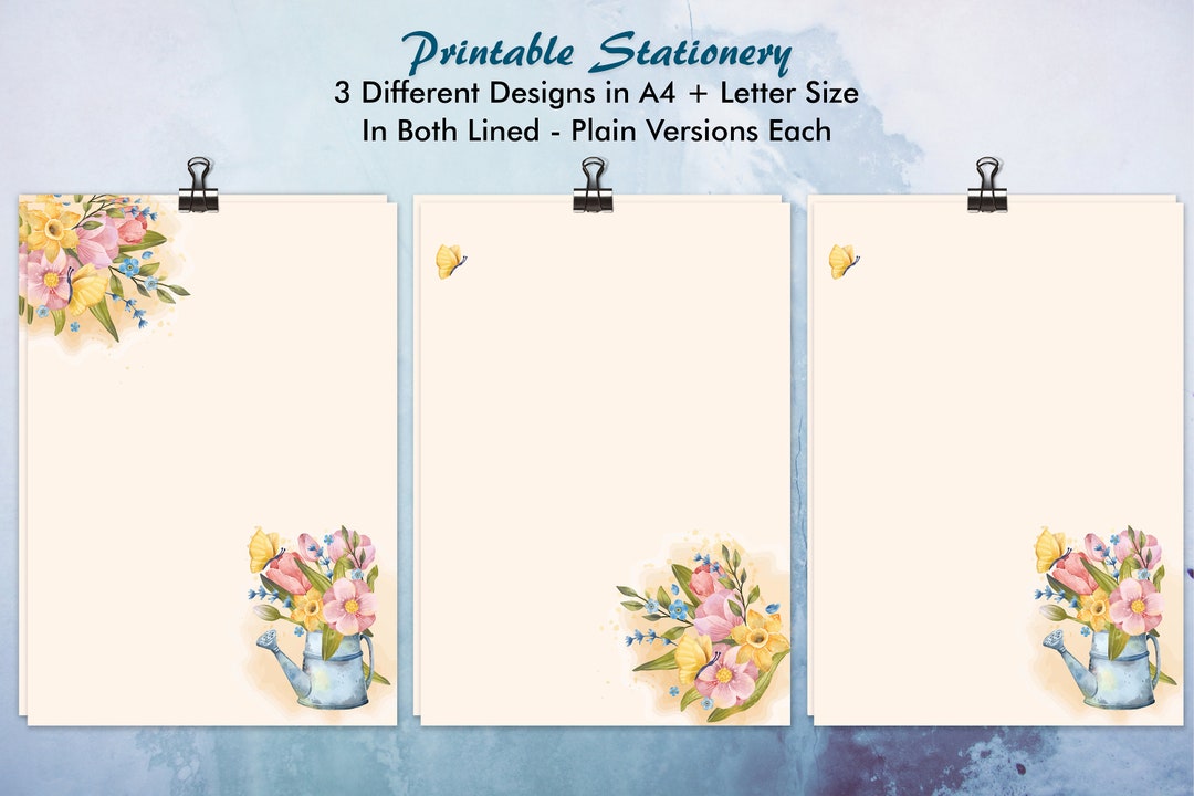 Spring Florals Stationery Writing Paper Set, Printable Watercolor ...