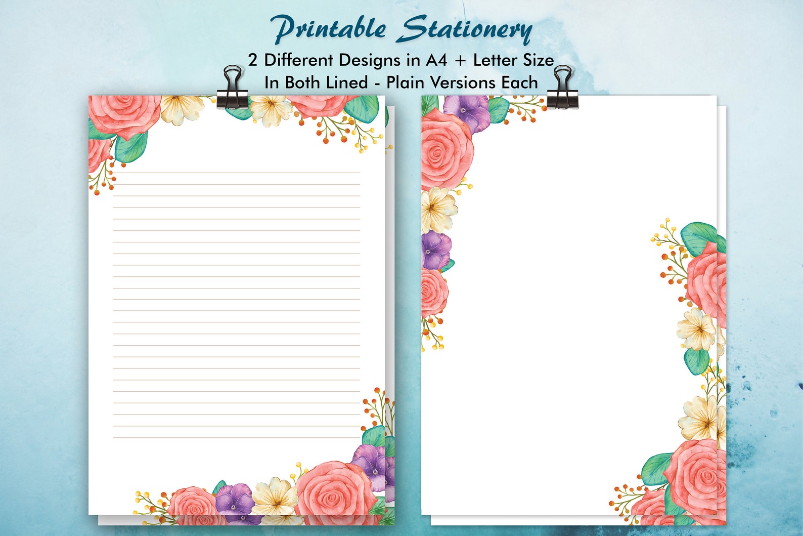 Floral Blooms Letter Writing Printable Stationery Paper - Etsy
