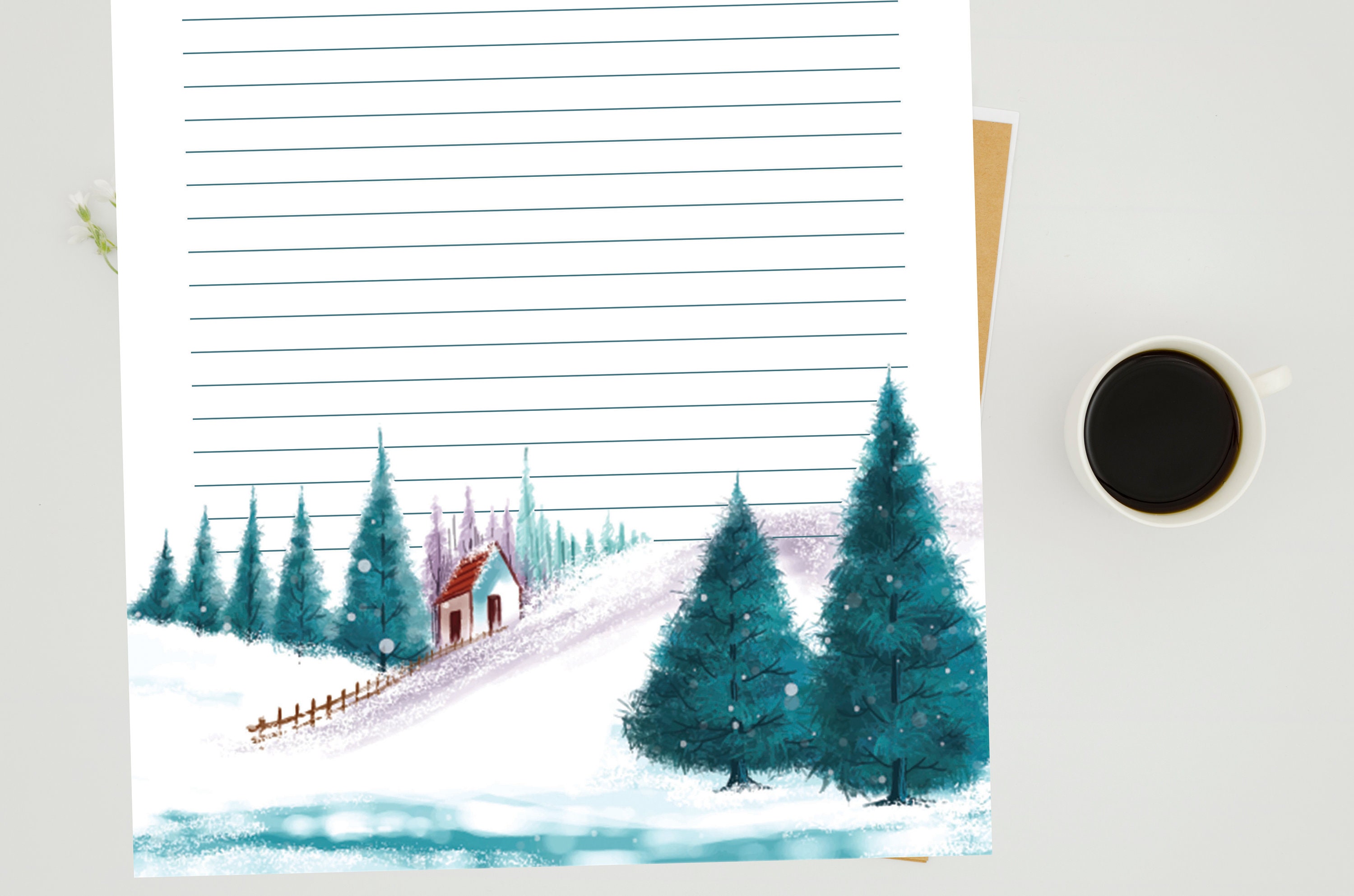 Winter Printable Writing Notepaper Stationery, Winter Trees in the Snow ...