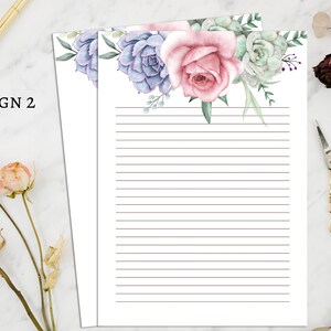 Floral Printable Stationery Lined Unlined Writing Paper Set, Printable ...