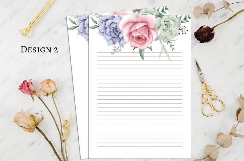 Floral Printable Stationery Lined Unlined Writing Paper Set, Printable ...