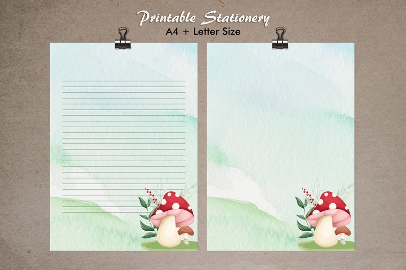 Mushroom Printable Writing Notepaper Stationery Set for Kids, Letter ...