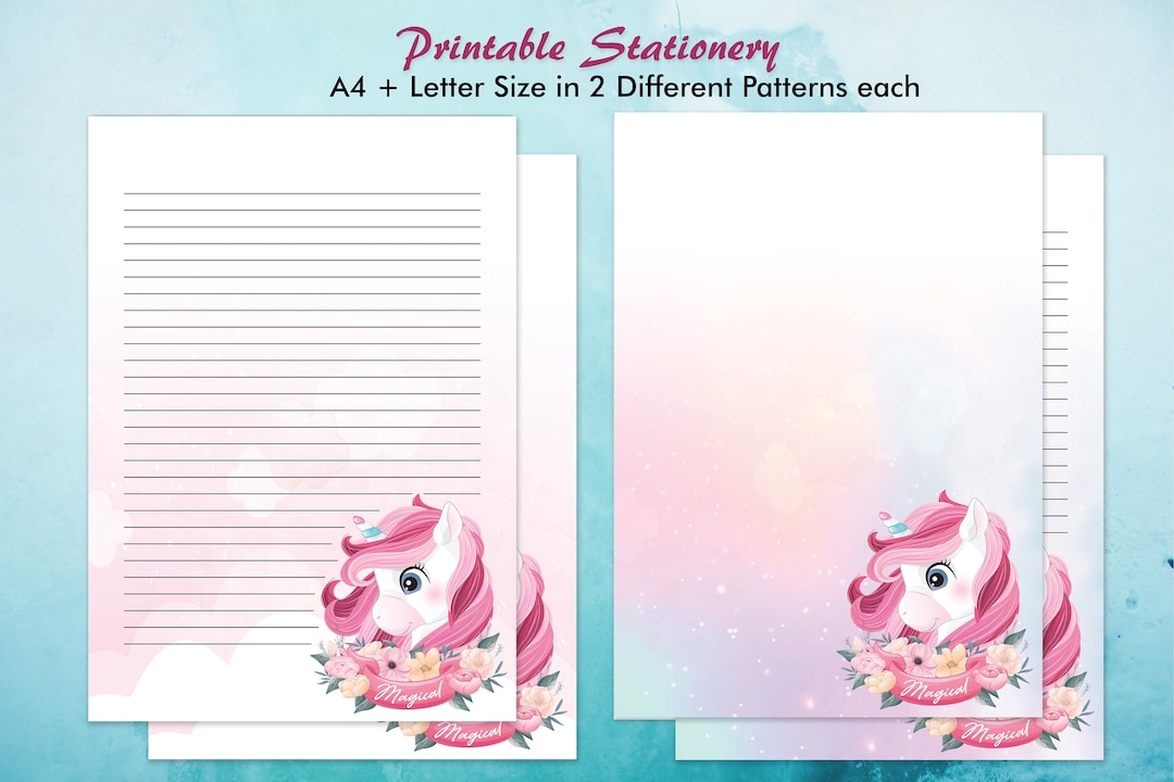Printable Letter Writing Notepaper Stationery Set, Unicorn Magical ...