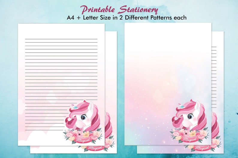Printable Letter Writing Notepaper Stationery Set, Unicorn Magical ...