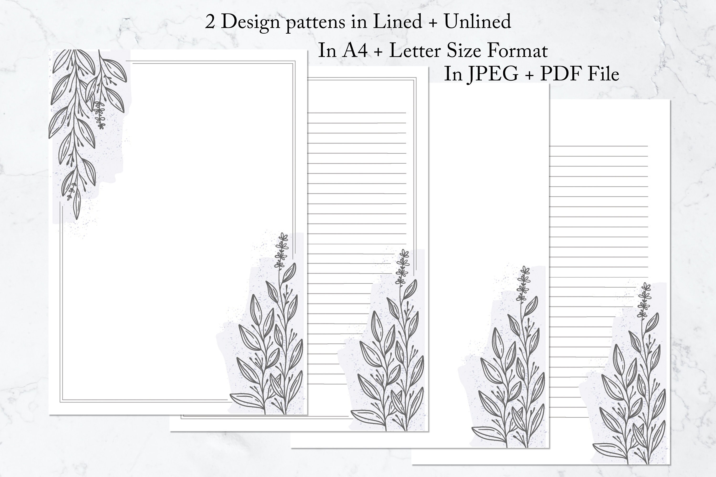 Printable Journal Paper Stationery Set, Minimalist Border Grey Line Art ...