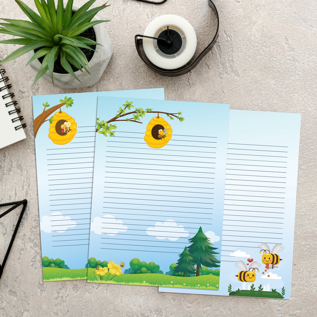 Printable Letter Writing Stationery Paper Set, Spring Floral Honey Bees ...
