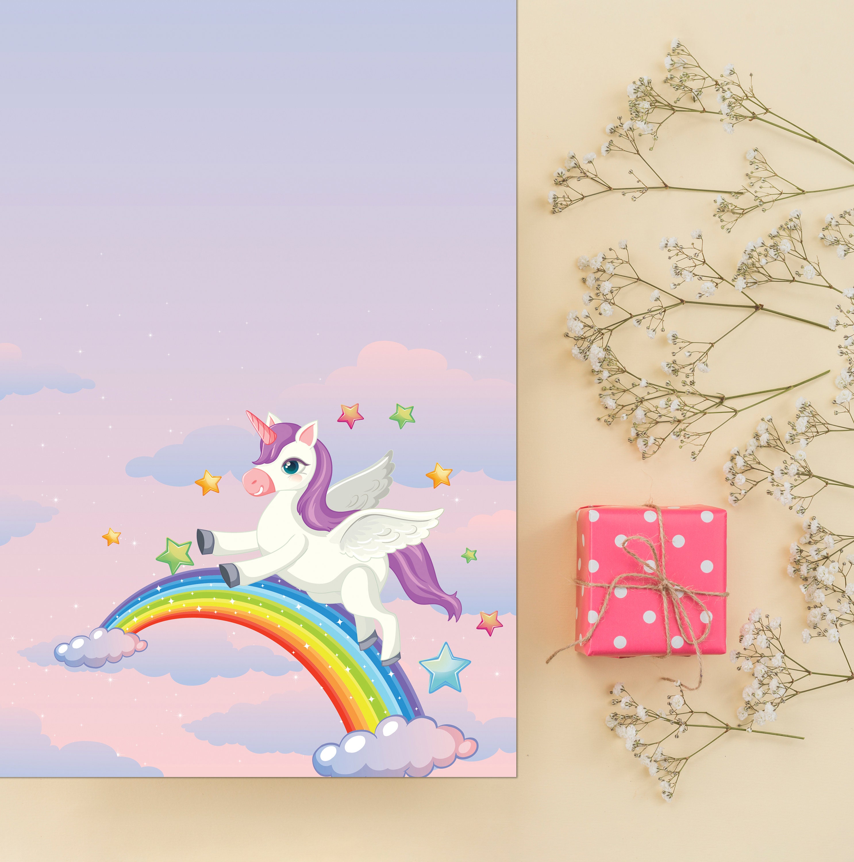 Printable Letter Writing Notepaper Stationery Set for Kids in Rainbow ...