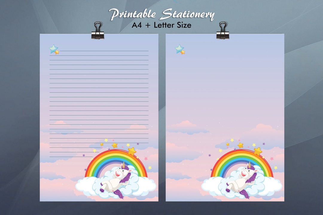 Letter Writing Paper Stationery Set for Kids in Rainbow Unicorn ...