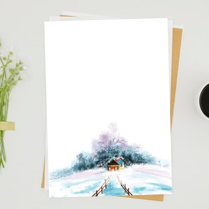 Printable Writing Notepaper Stationery Set, Winter Forest Covered in ...