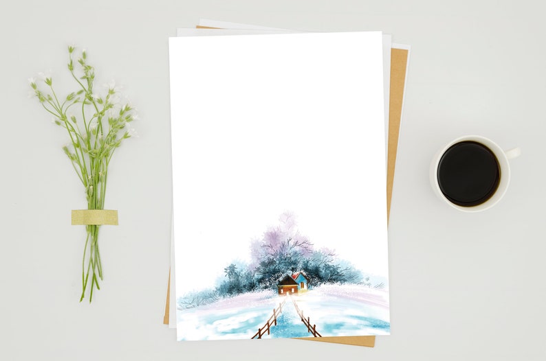Printable Writing Notepaper Stationery Set, Winter Forest Covered in ...