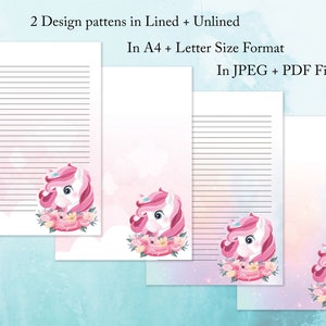 Printable Letter Writing Notepaper Stationery Set, Unicorn Magical ...
