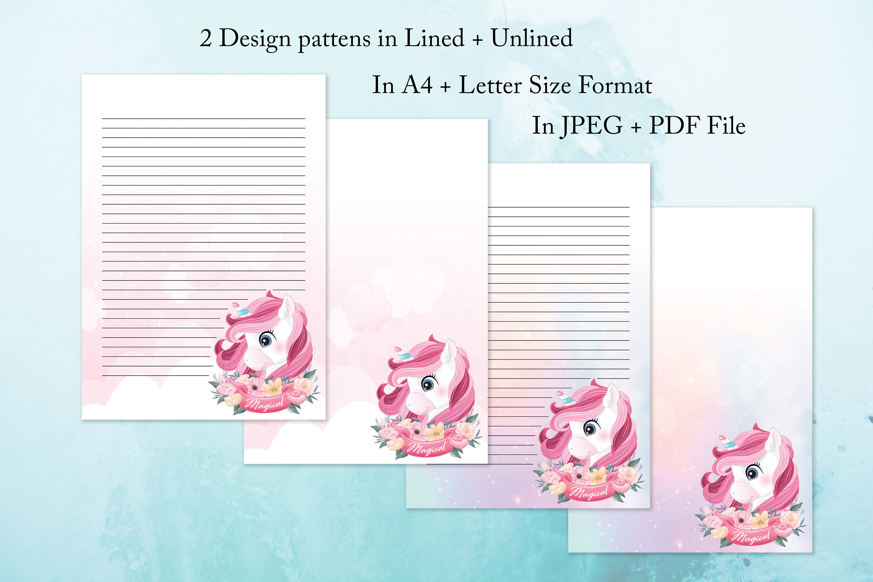 Printable Letter Writing Notepaper Stationery Set, Unicorn Magical ...