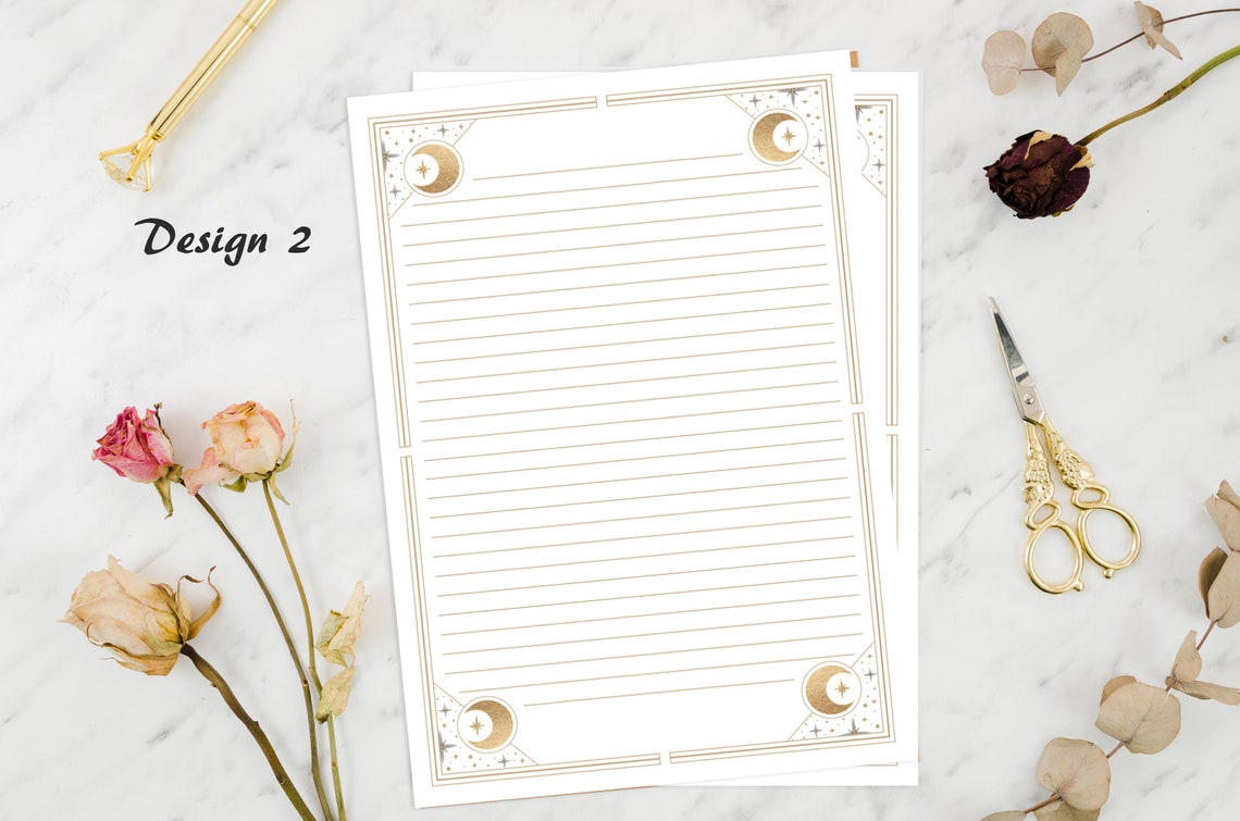 Moon and Stars Celestial Themed Lined Writing Paper Stationery Set ...