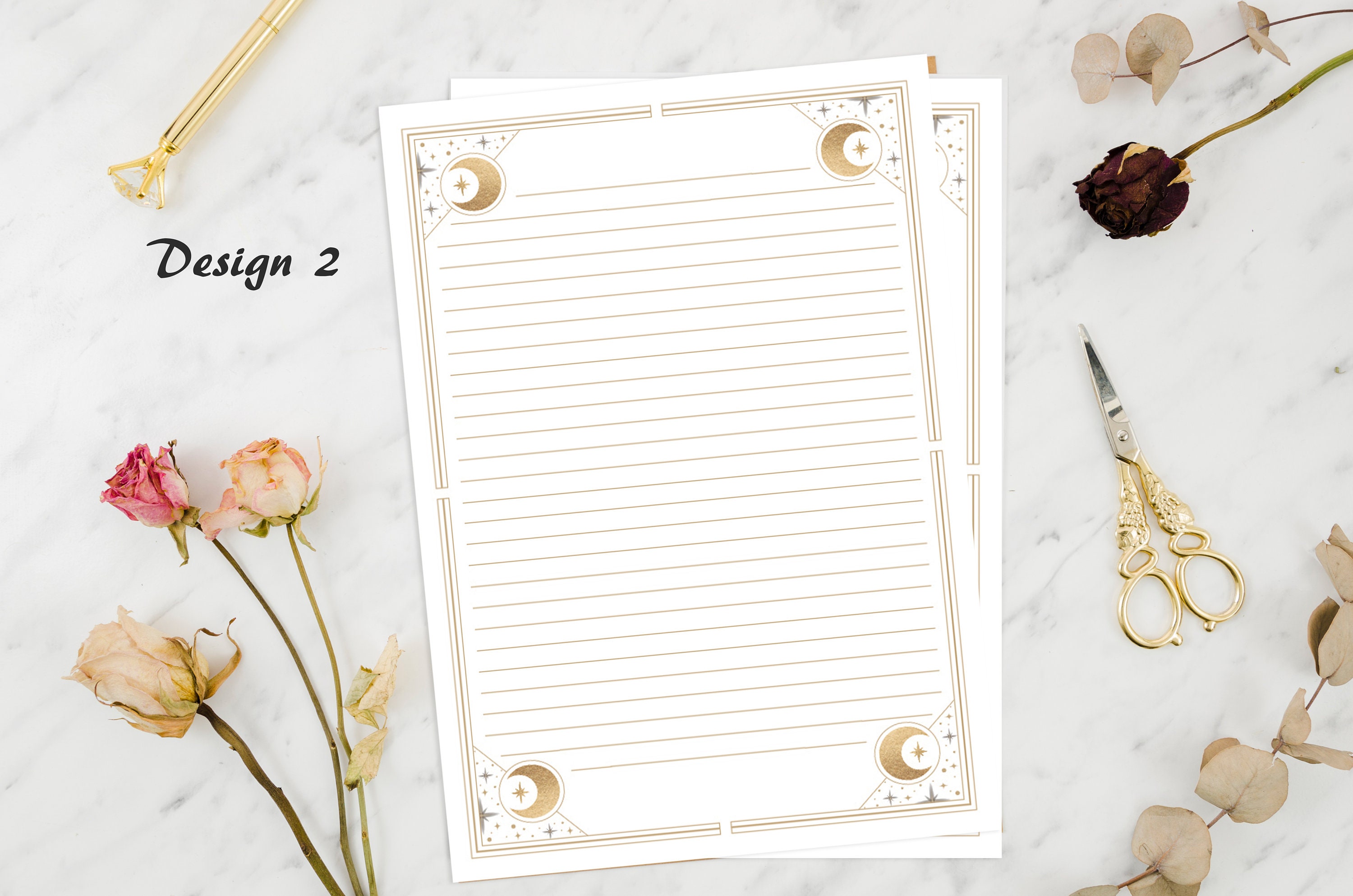 Moon and Stars Celestial Themed Lined Writing Paper Stationery Set ...