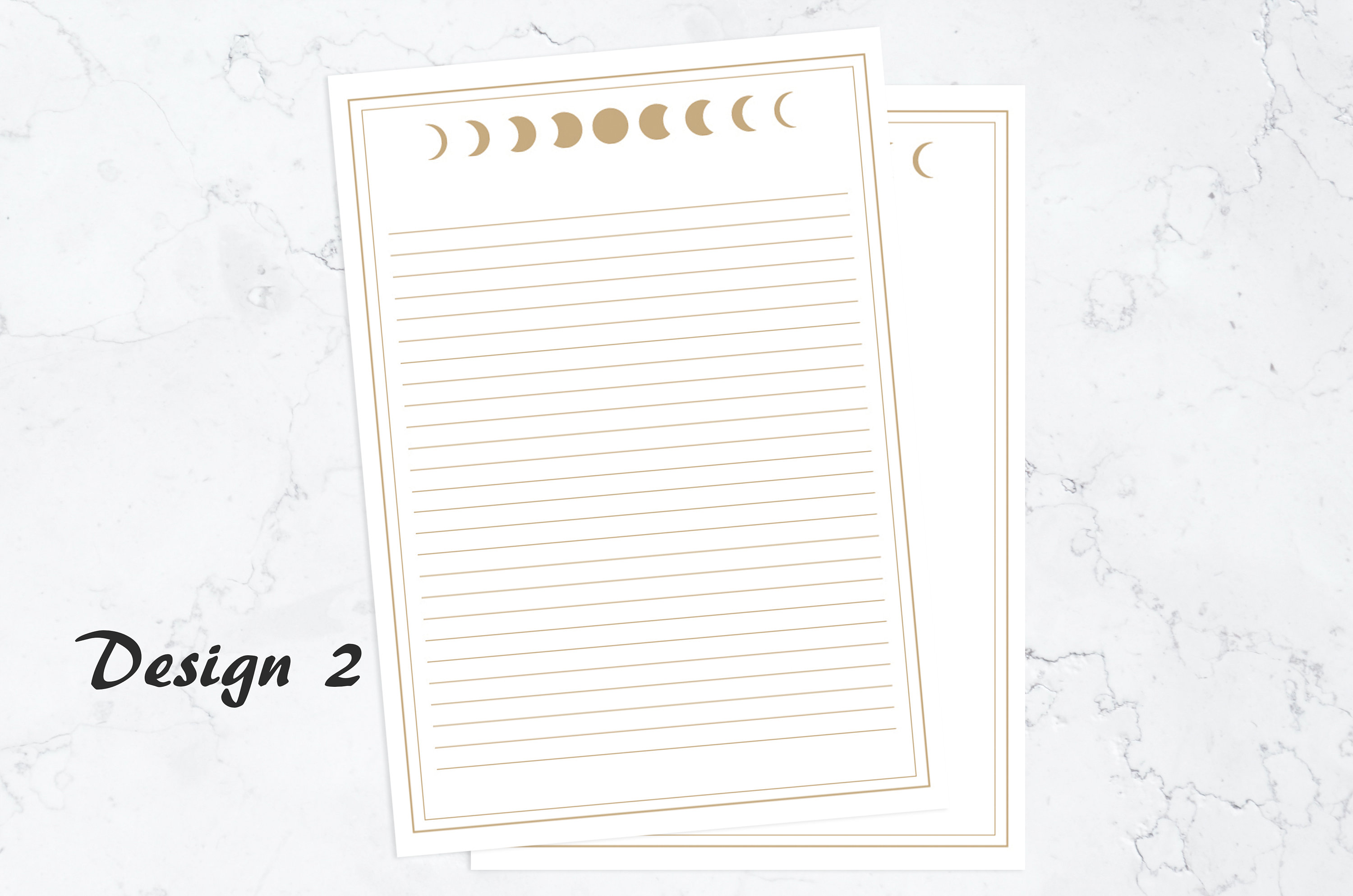 Celestial Moon Phases Illustration Lined Writing Paper Stationery Set ...