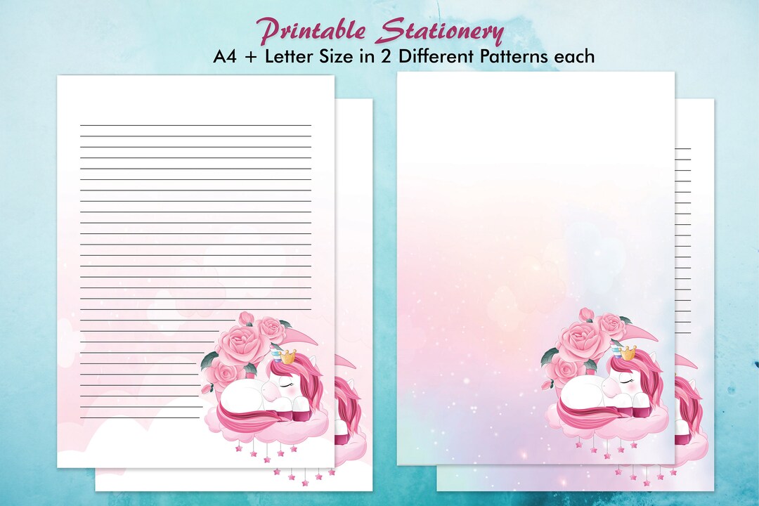 Unicorn Printable Stationery Lined - Unlined Paper Letter Writing ...