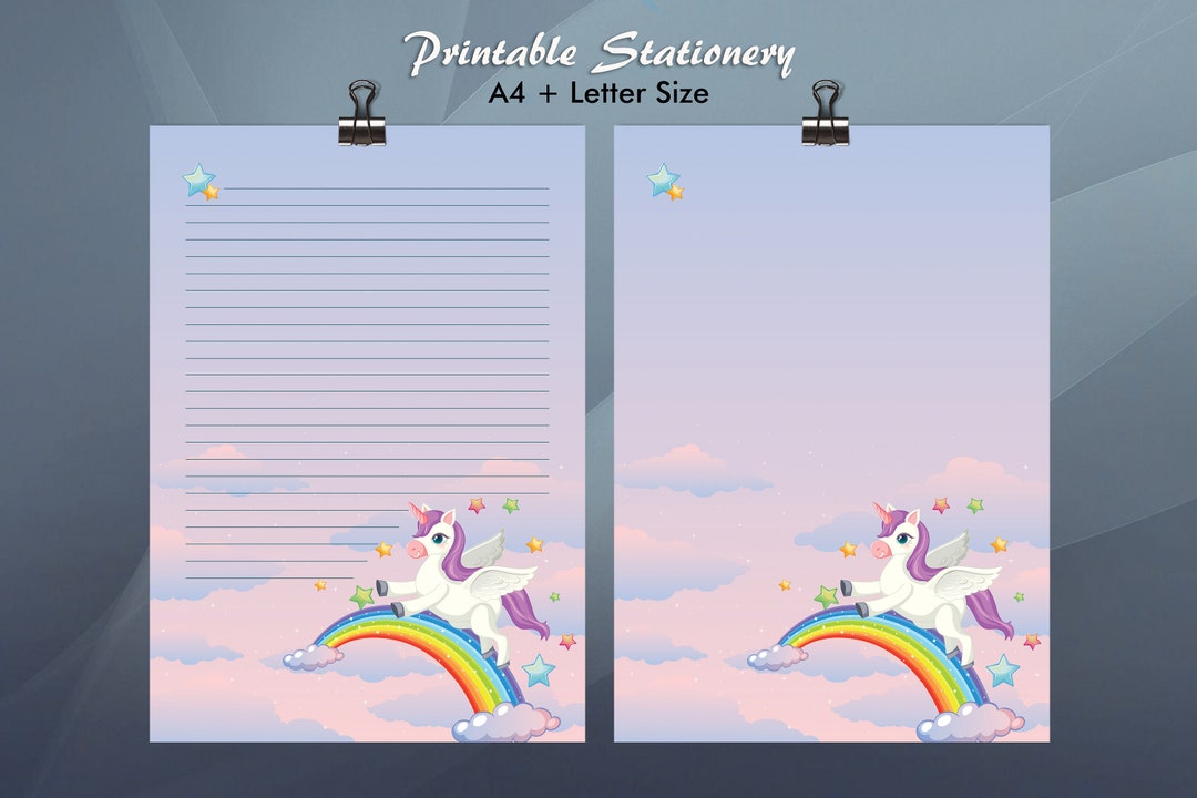 Printable Letter Writing Notepaper Stationery Set for Kids in Rainbow ...