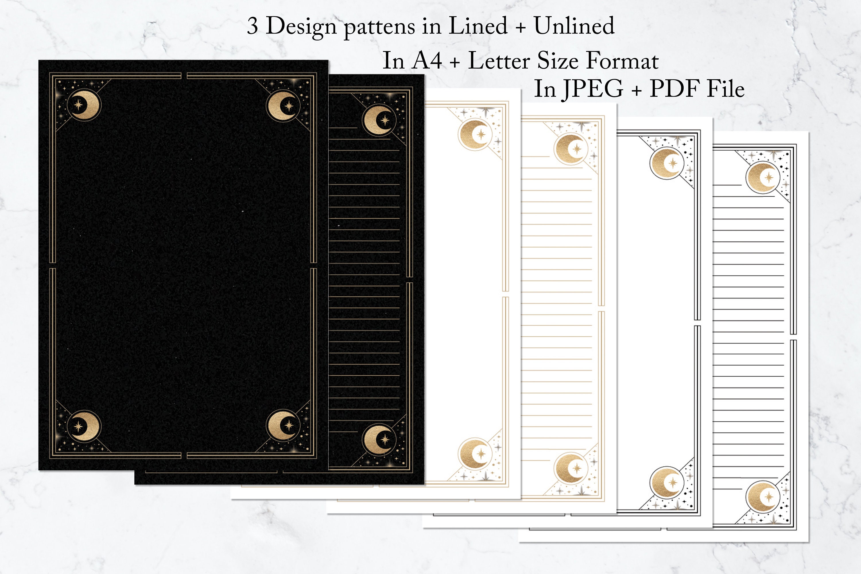 Moon and Stars Celestial Themed Lined Writing Paper Stationery Set ...