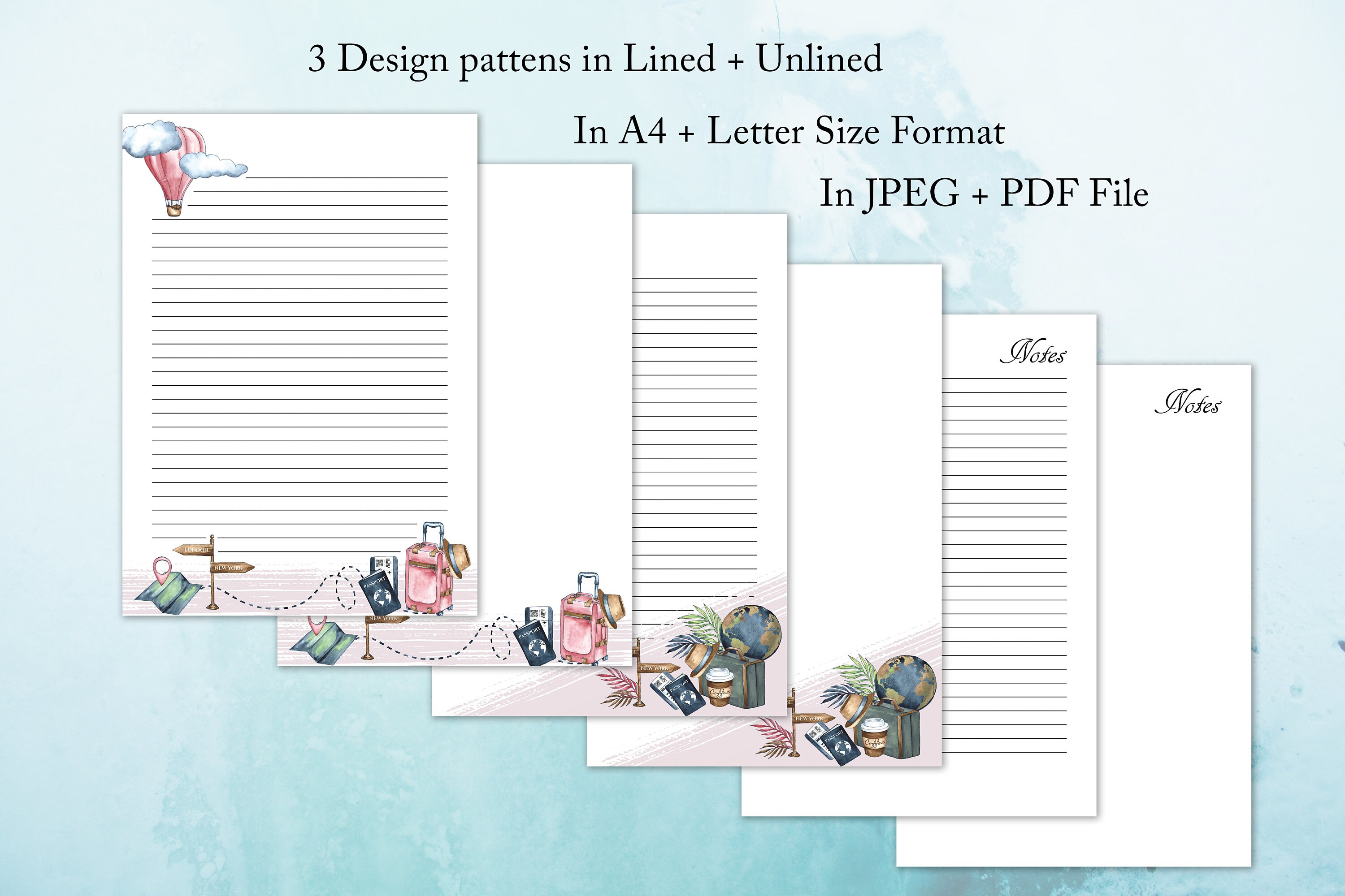 Travel Writing Paper Stationary Set, Holiday Digital Good Notes, Lined ...