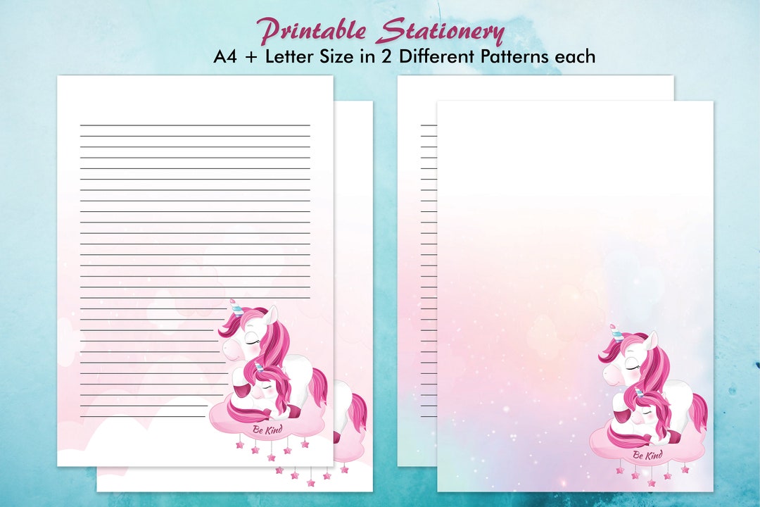 Unicorn Printable Stationery Lined Paper Cute Animal Printable Letter ...