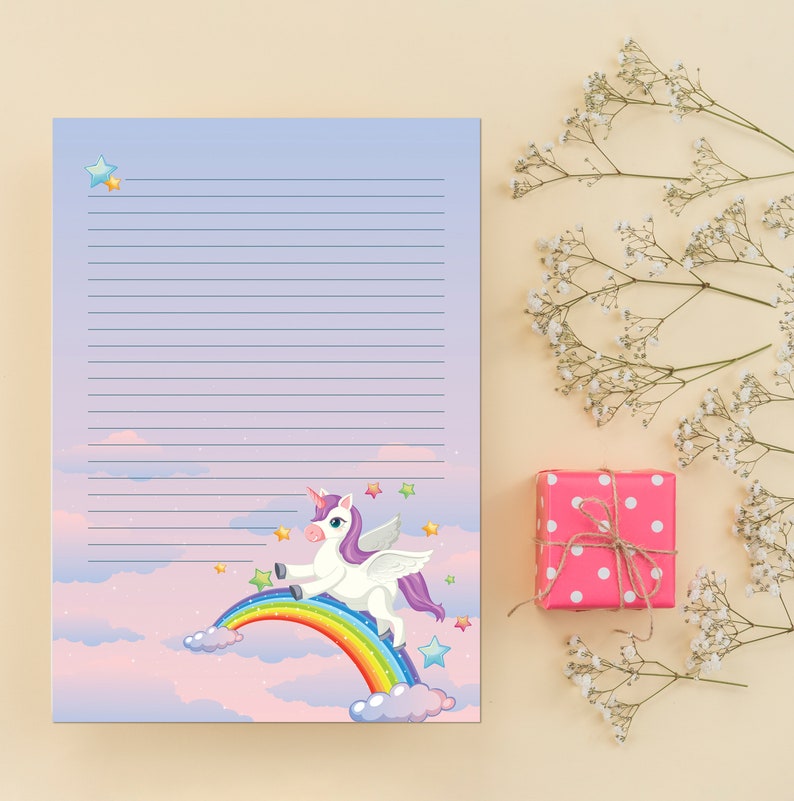 Printable Letter Writing Notepaper Stationery Set for Kids in Rainbow ...