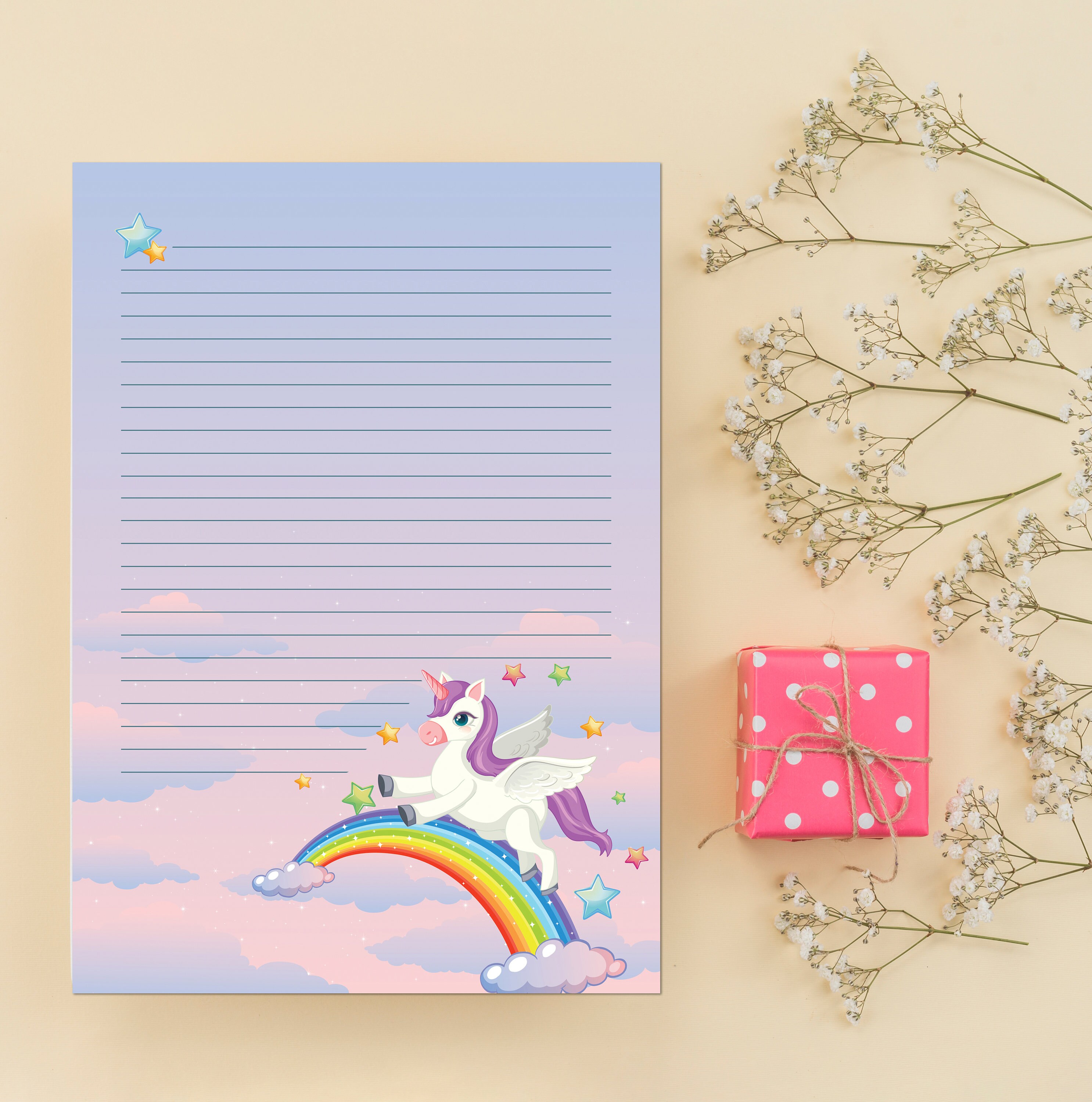 Printable Letter Writing Notepaper Stationery Set for Kids in Rainbow ...