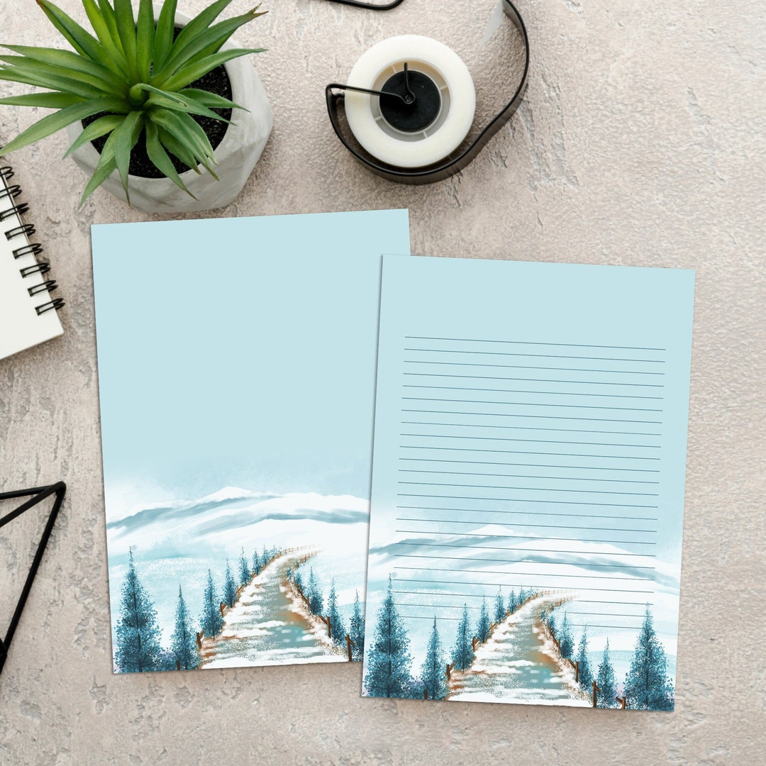 Printable Letter Writing Stationery Winter Landscape With Snowy ...