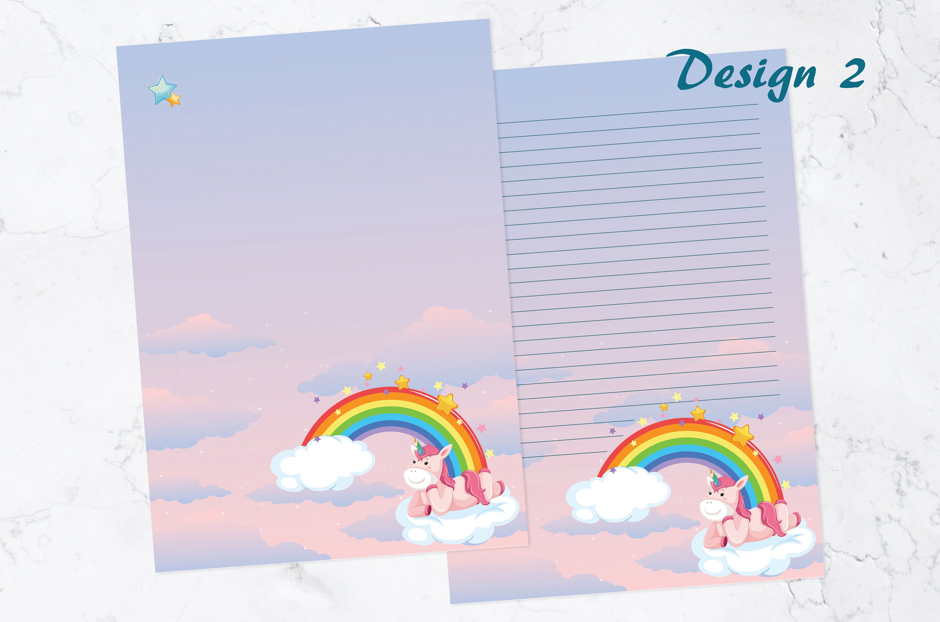 Rainbow Unicorn Printable Stationery Bundle Set for Kids Journal ...