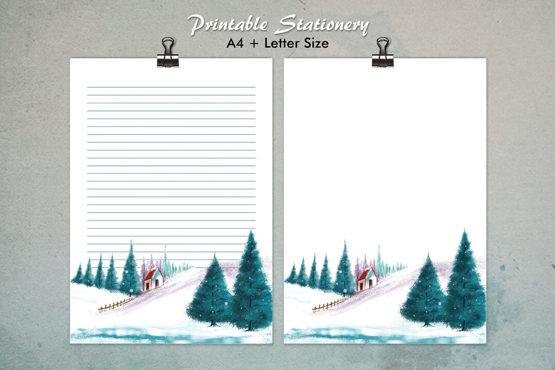 Winter Printable Writing Notepaper Stationery, Winter Trees in the Snow ...