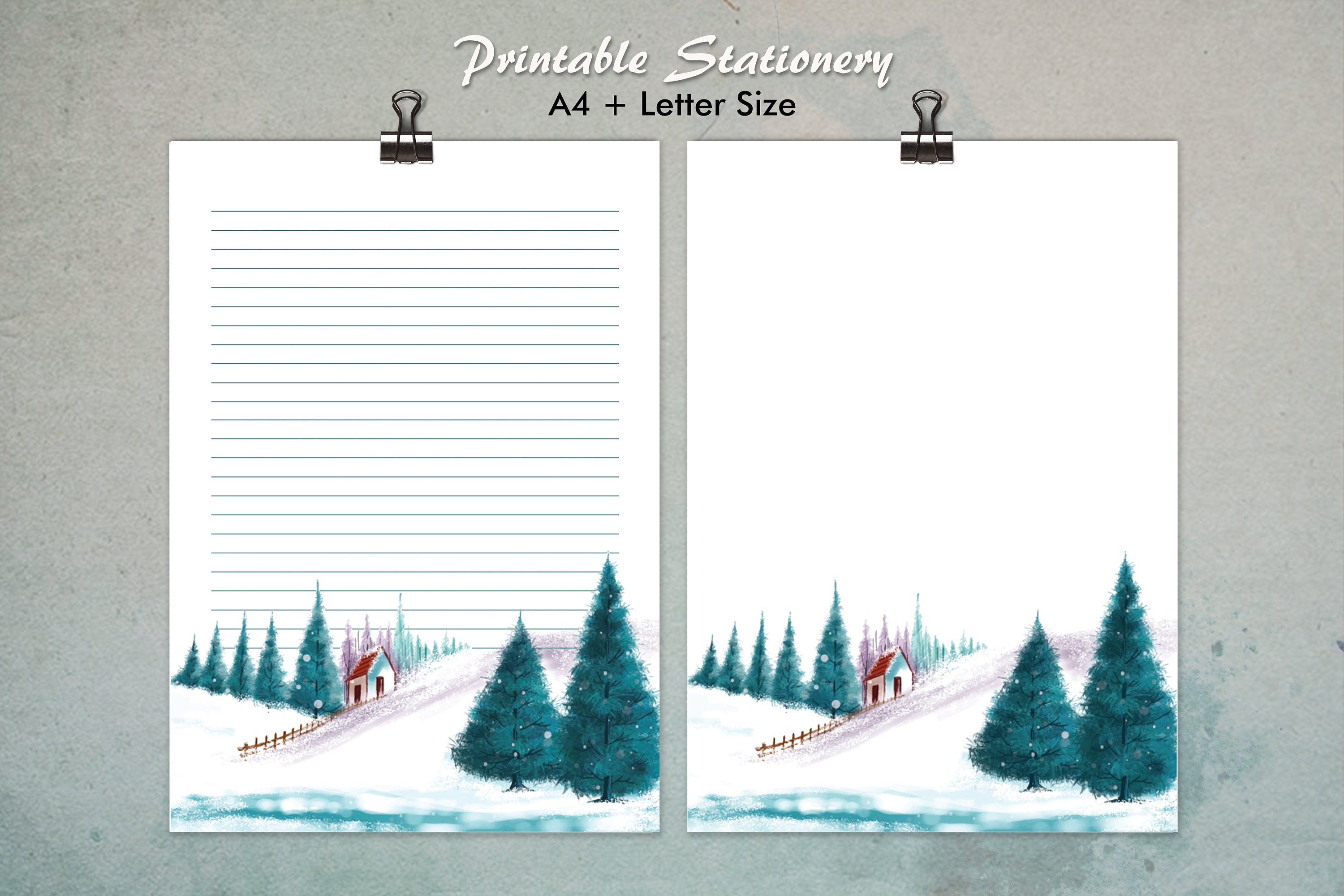 Winter Printable Writing Notepaper Stationery, Winter Trees in the Snow ...
