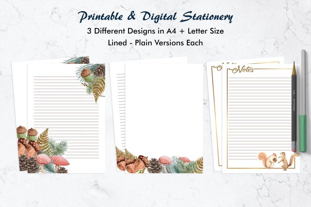 Squirrel Letter Writing Paper Stationery Set, Chestnuts and Floral ...