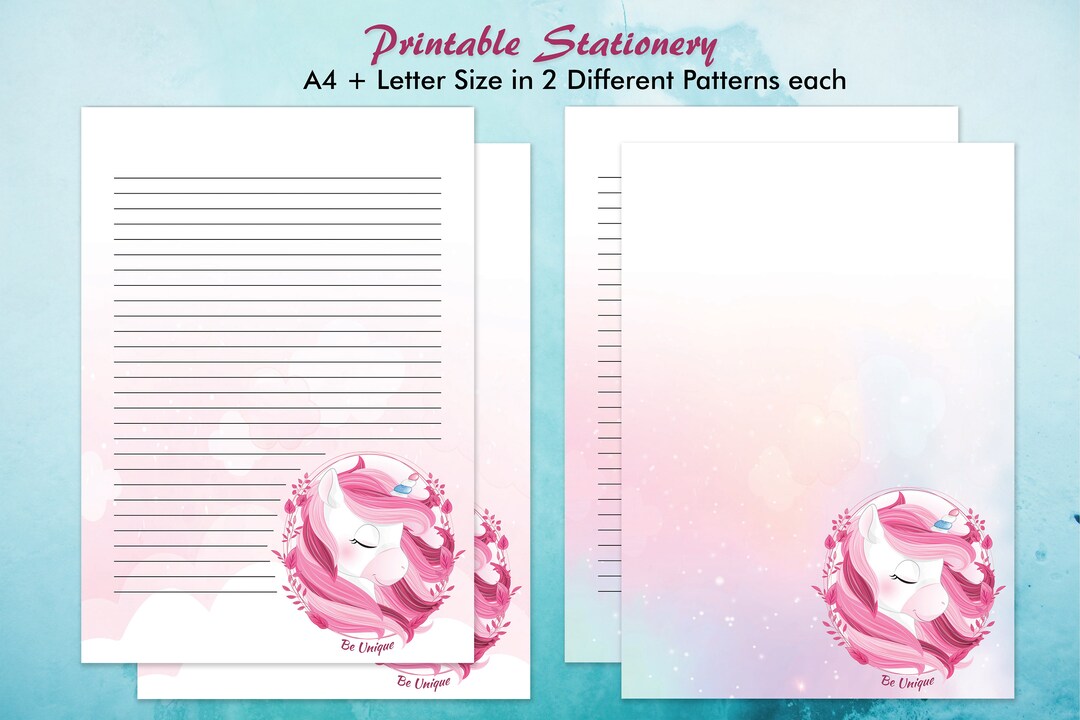 Rainbow Unicorn Printable Stationery Lined Writing Paper, Unicorn Be ...