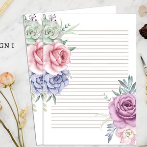 Floral Printable Stationery Lined Unlined Writing Paper Set, Printable ...
