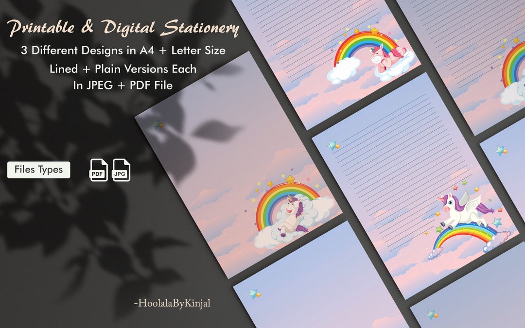 Rainbow Unicorn Printable Stationery Bundle Set for Kids Journal ...