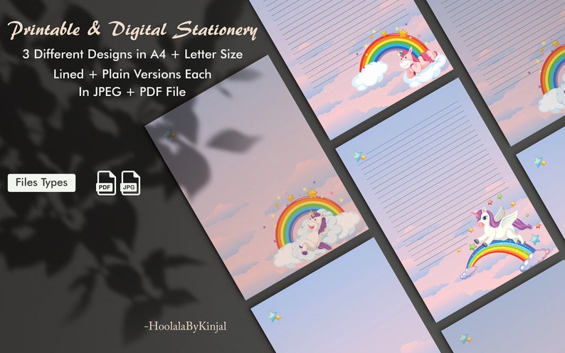 Rainbow Unicorn Printable Stationery Bundle Set for Kids Journal ...