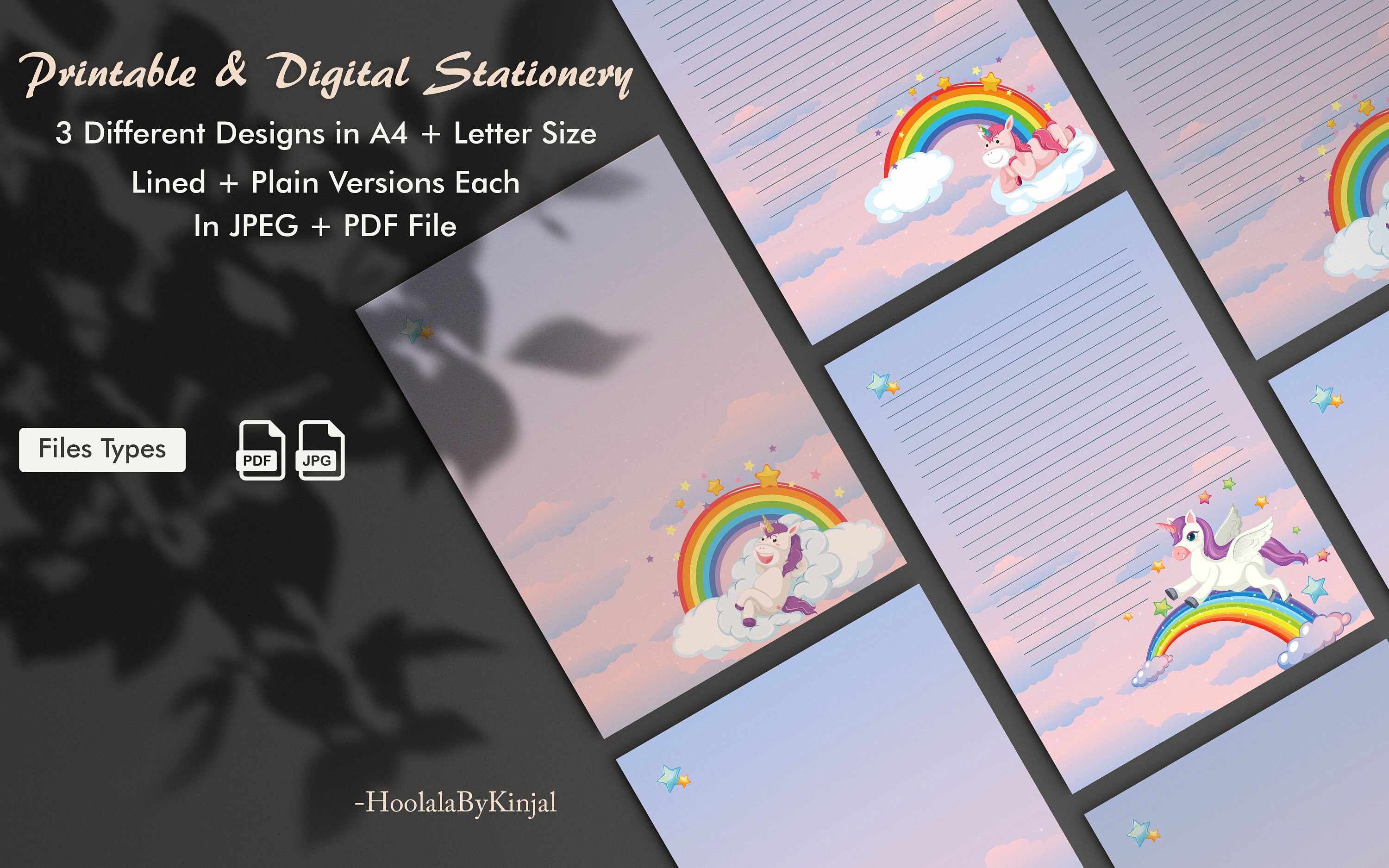 Rainbow Unicorn Printable Stationery Bundle Set for Kids Journal ...