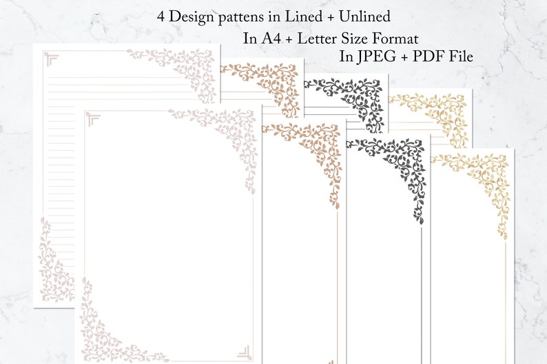 Printable Letter Writing Stationery Set, Minimalist Colored Border Art ...