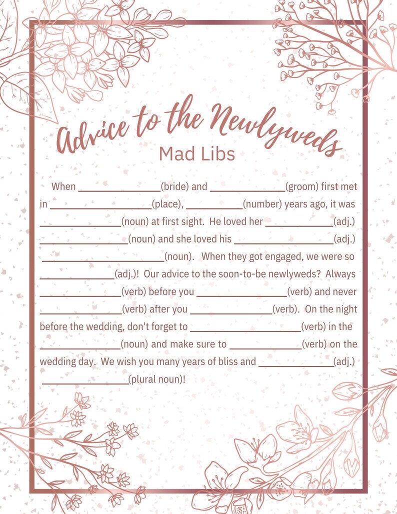 Mad Libs Bridal Shower Game Advice to the Newlyweds - Etsy