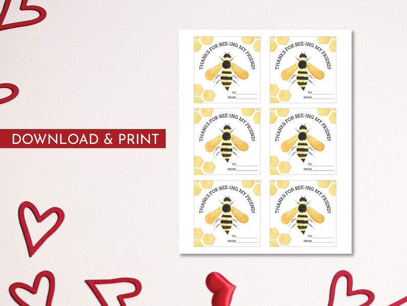 Printable Valentine Card | Bee Theme | Kid's Valentines | Thanks for ...