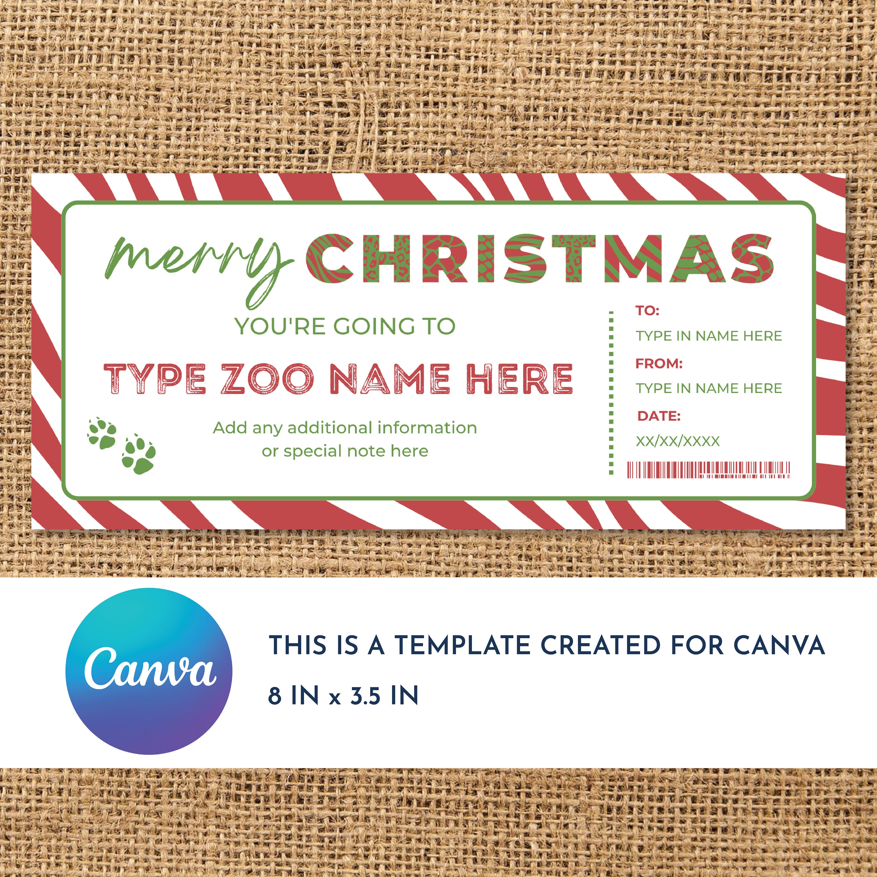 Christmas Gift ZOO Ticket Template | Trip to the Zoo | Edit Template ...