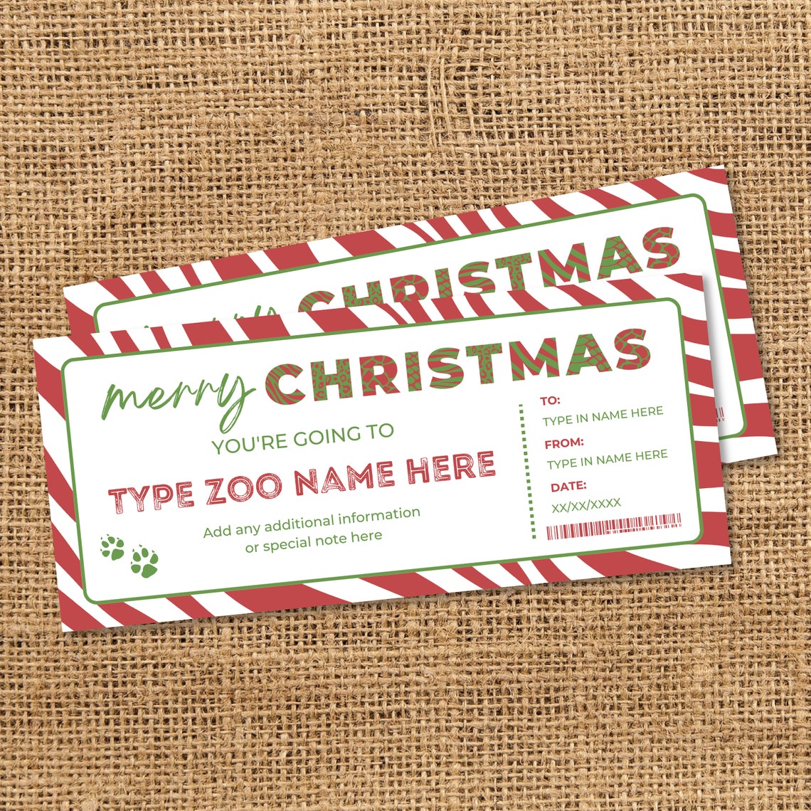 Christmas Gift ZOO Ticket Template | Trip to the Zoo | Edit Template ...