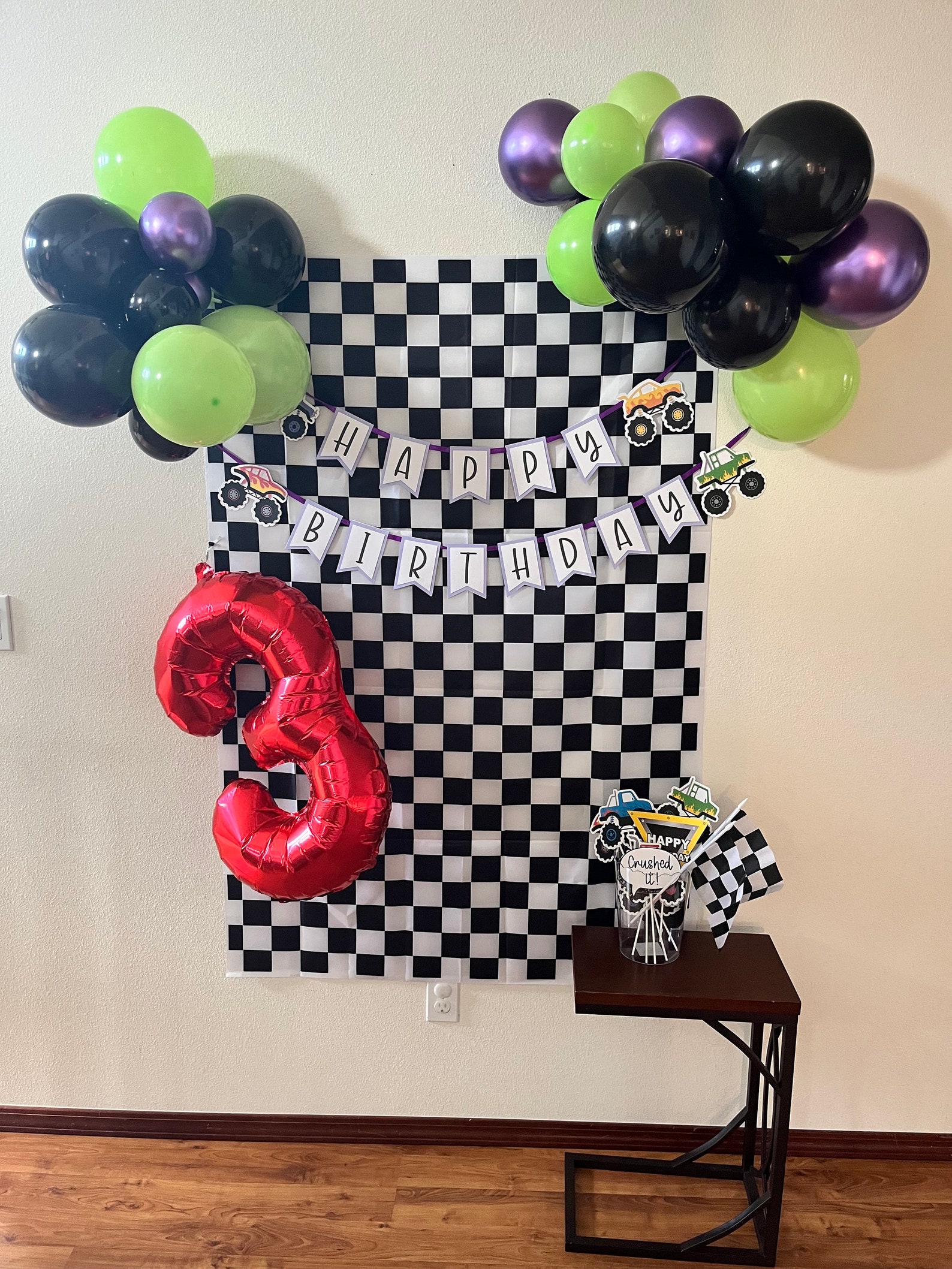 Happy Birthday Banner Monster Jam Birthday Party Sign Monster Truck ...