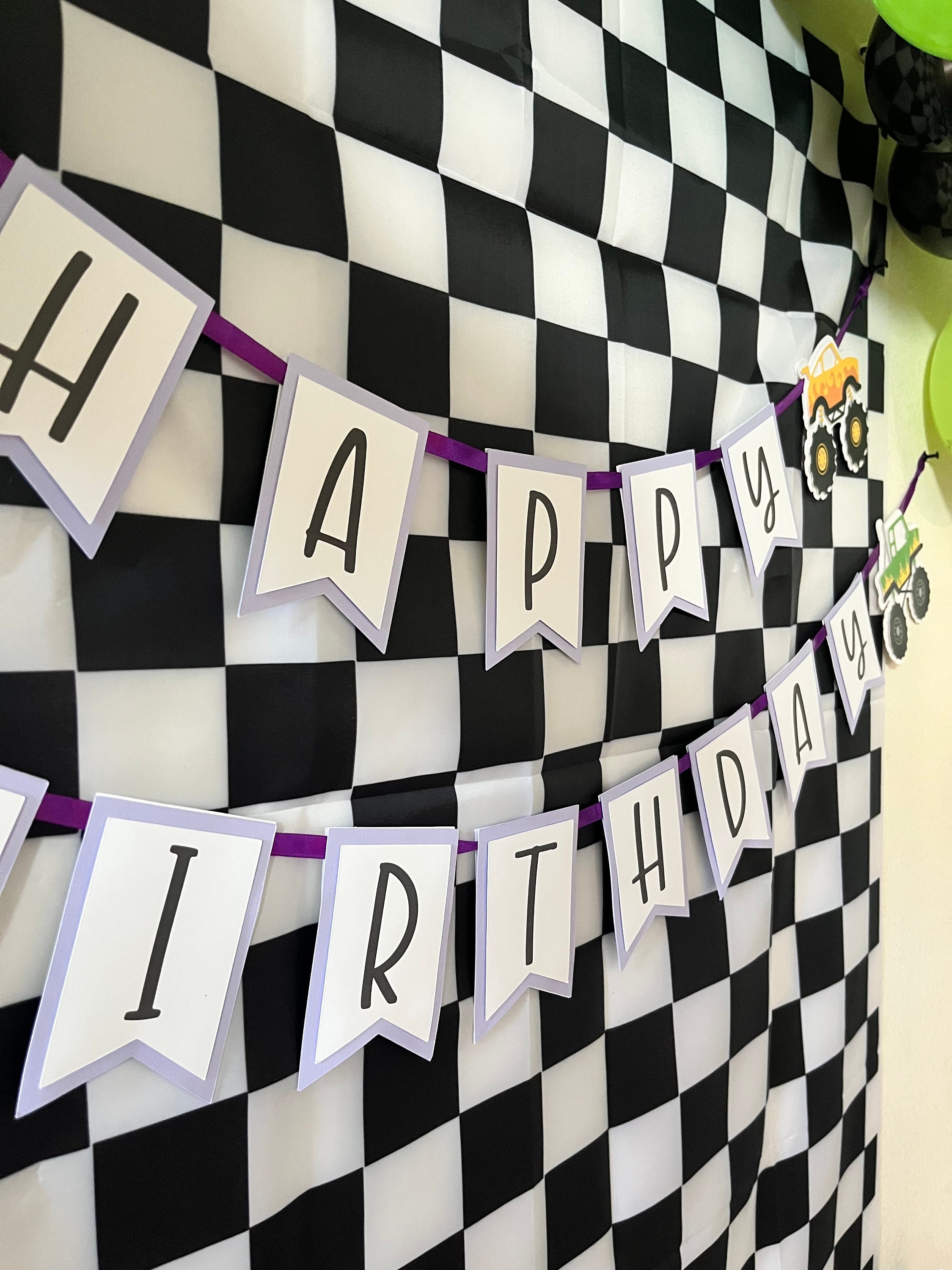 Happy Birthday Banner Monster Jam Birthday Party Sign Monster Truck ...